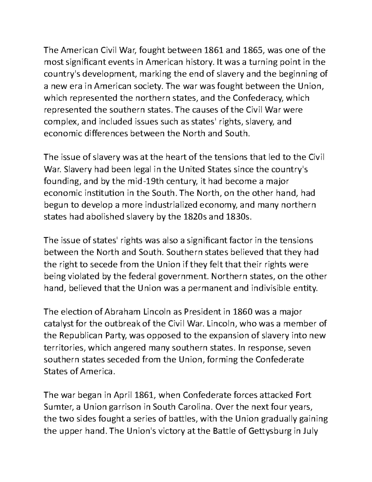 Doc - A story on the History of the American Civil War. - The American ...