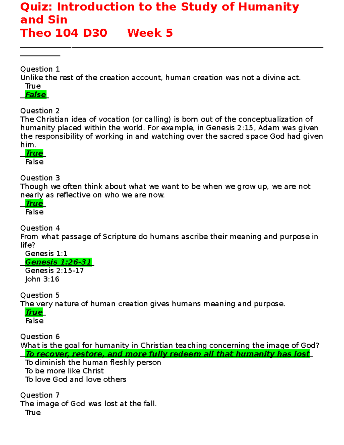 Quiz Introduction to the Study of Humanity and Sin Theo 104 - and Sin ...