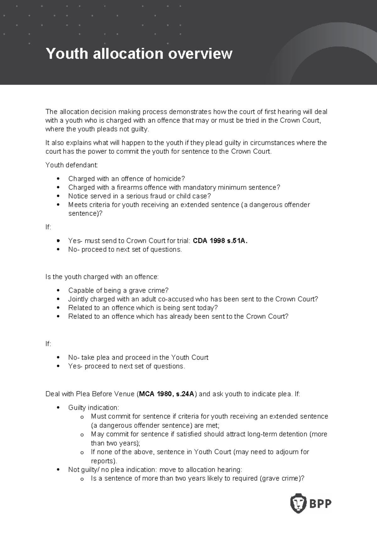 BTC Crime W19 Prepare Youth allocation overview - Youth allocation ...