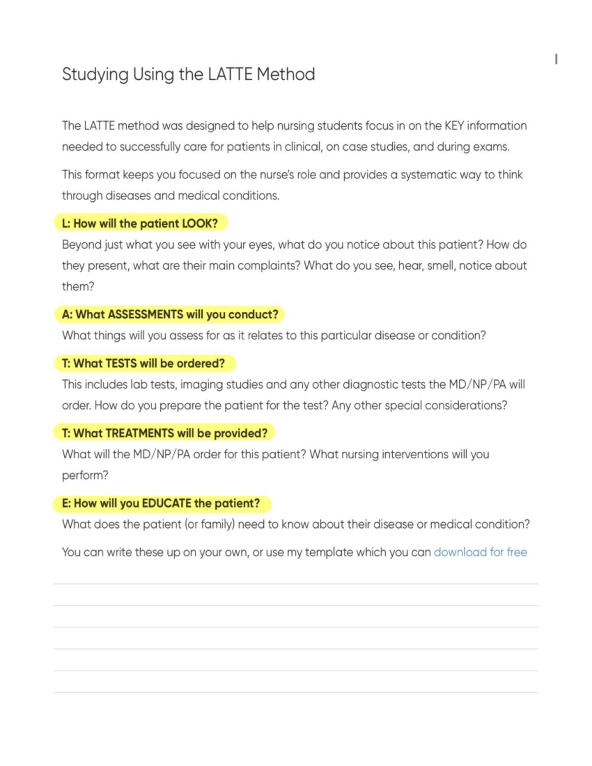 LATTE Note Taking Method - MSN5410 - Studocu