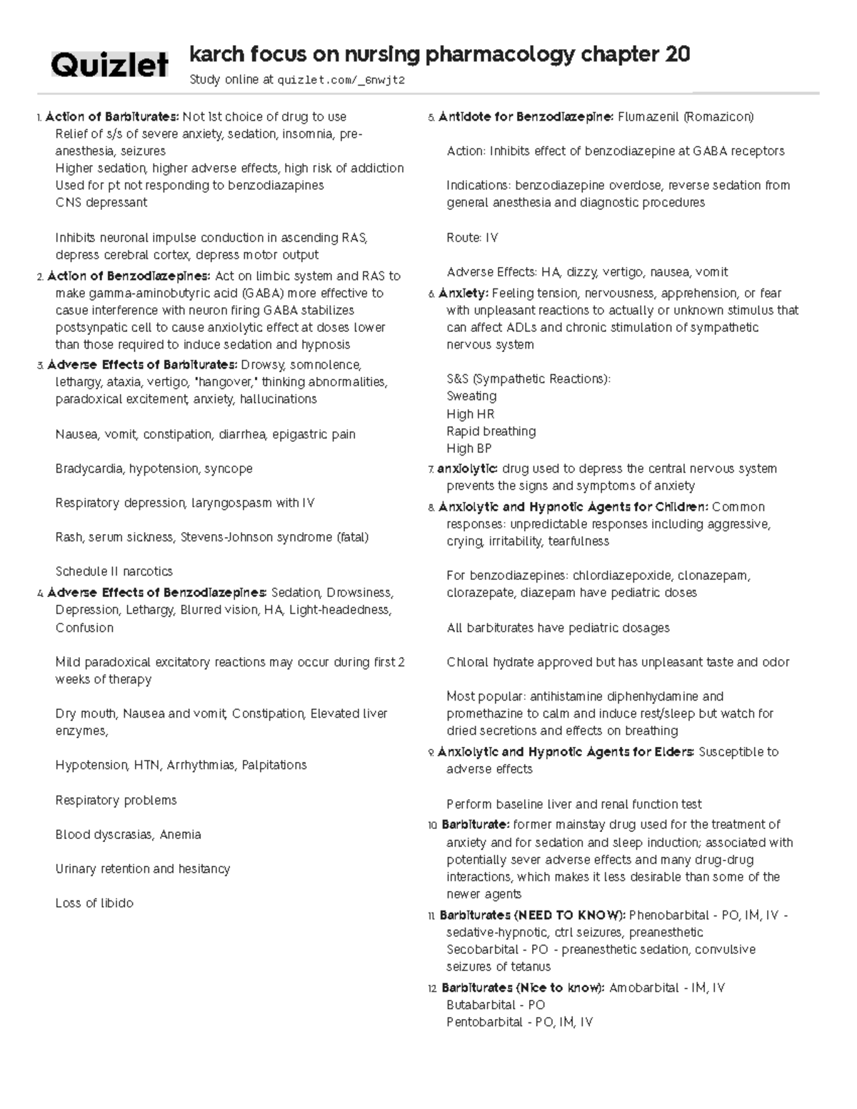 Ch 20 - Lecture notes 20 - 1 of Barbiturates: Not 1st choice of drug to ...