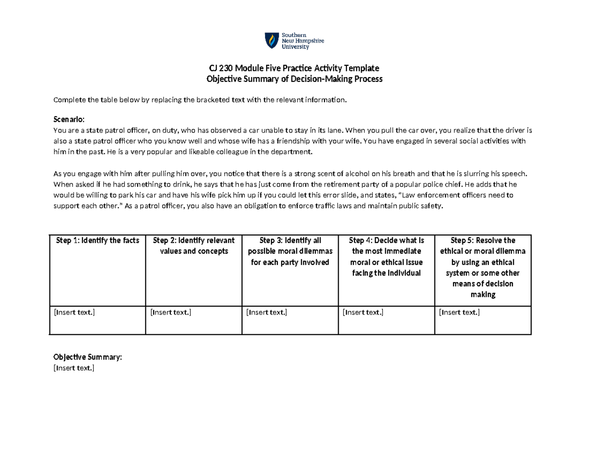 CJ 230 Module Five Practice Activity Template - CJ 230 Module Five ...