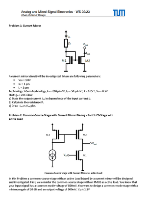 Exercise 6 - Exercise 6 Problem 1 : Two Stage Amplifier with Miller ...