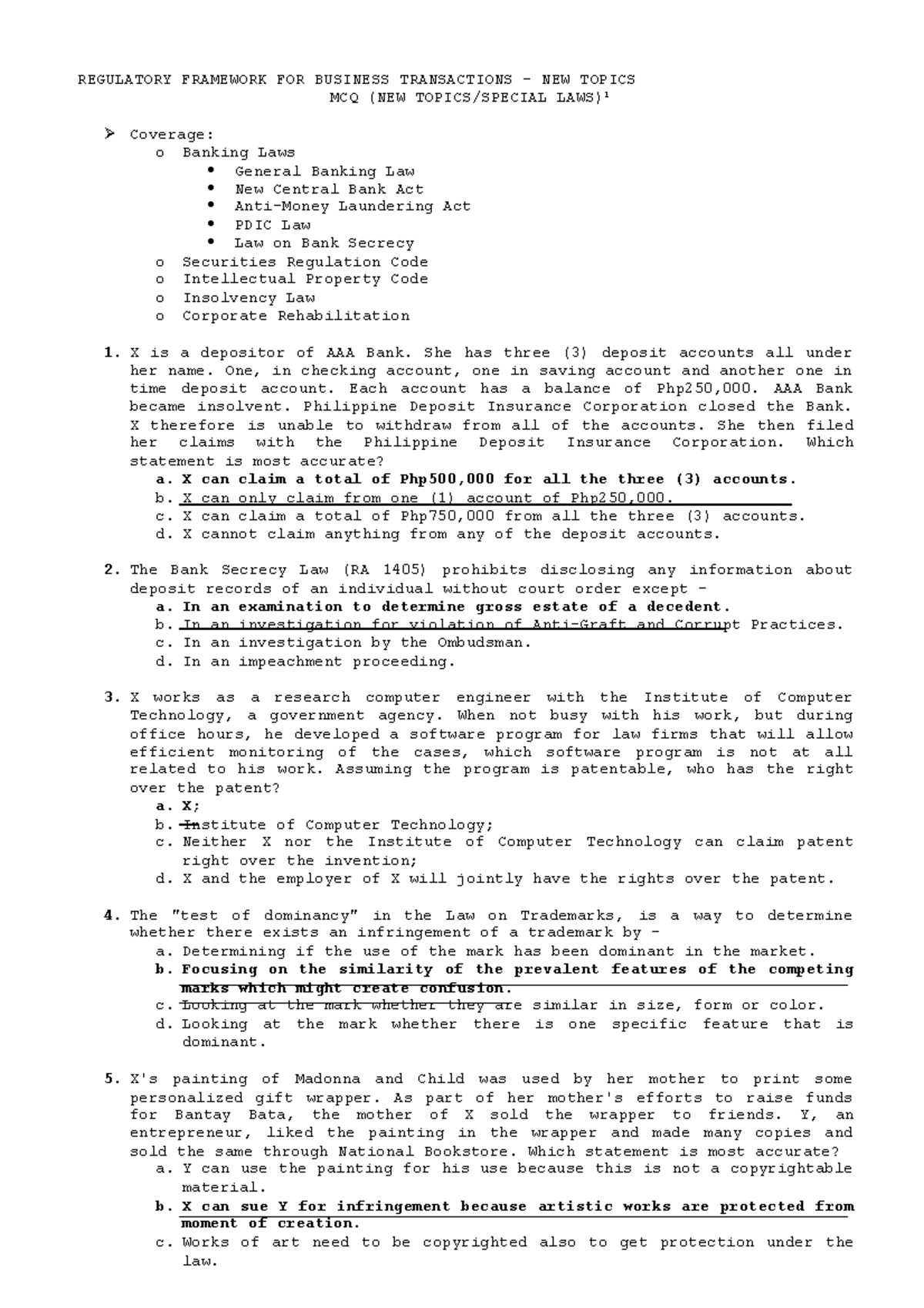 Rfbt-mcqs-new-topics compress - REGULATORY FRAMEWORK FOR BUSINESS ...
