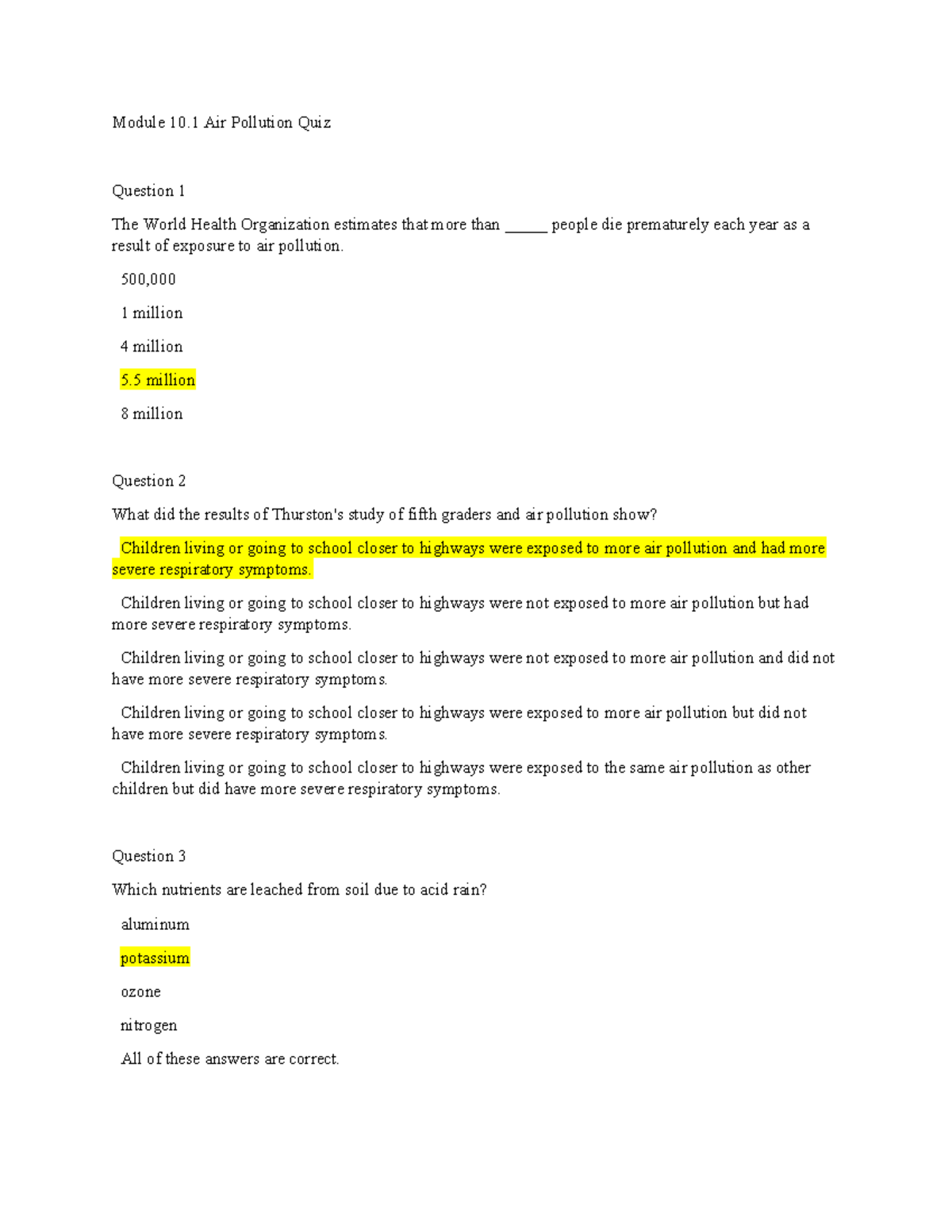 Module 10.1 Air Pollution Quiz - Module 10 Air Pollution Quiz Question ...