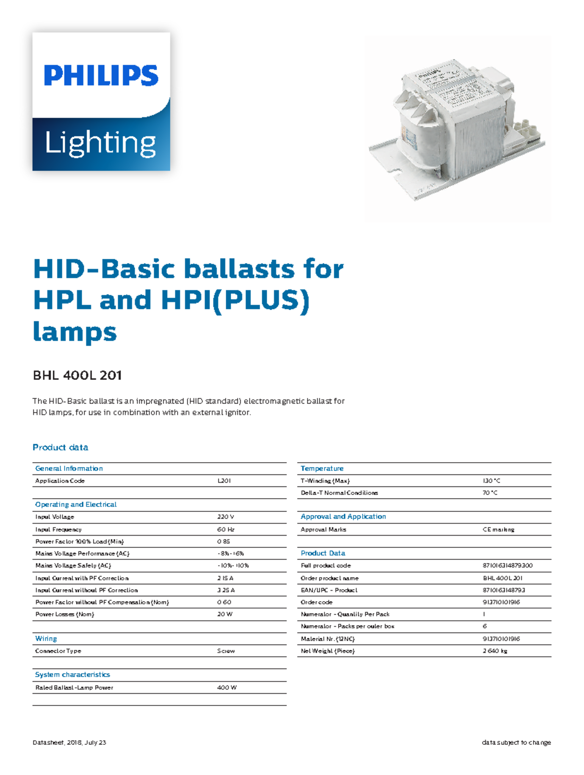 Balasto Reactor HG HM 400W 3 - HID-Basic ballasts for HPL and HPI(PLUS ...