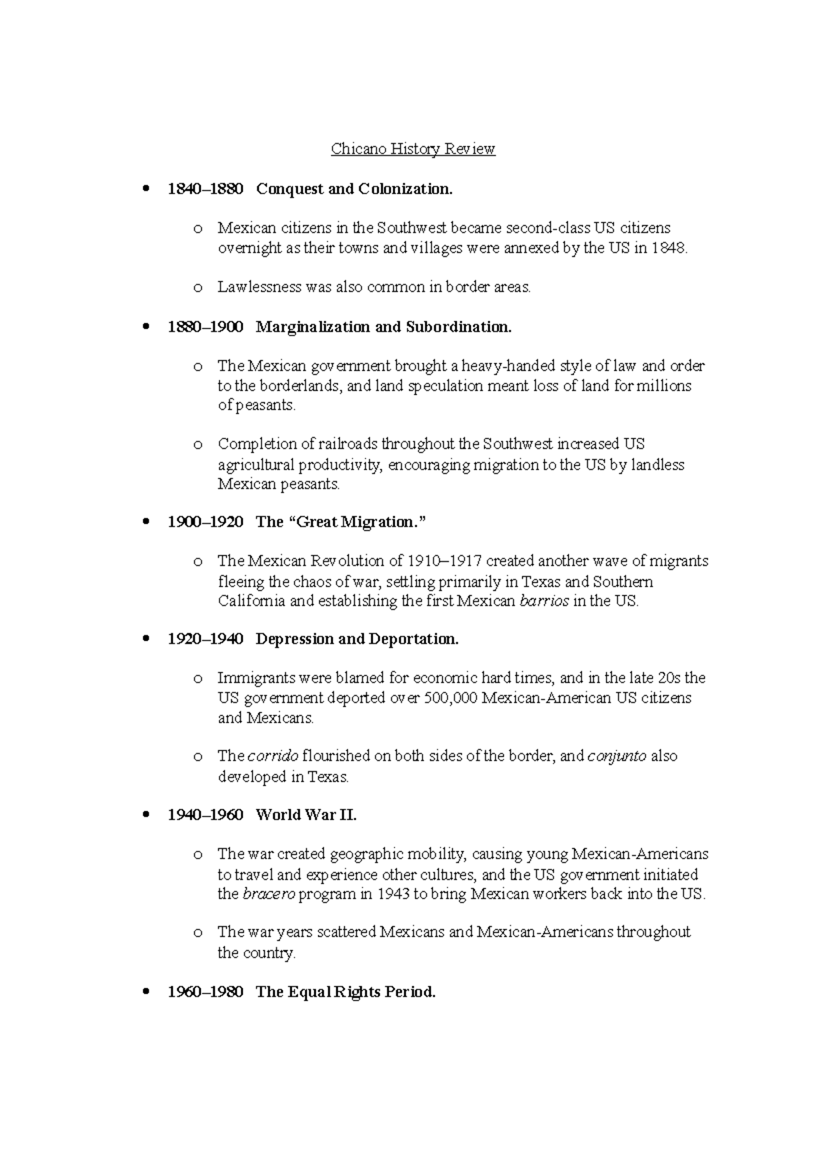 Chicano History Review - Chicano History Review 1840–1880 Conquest and ...