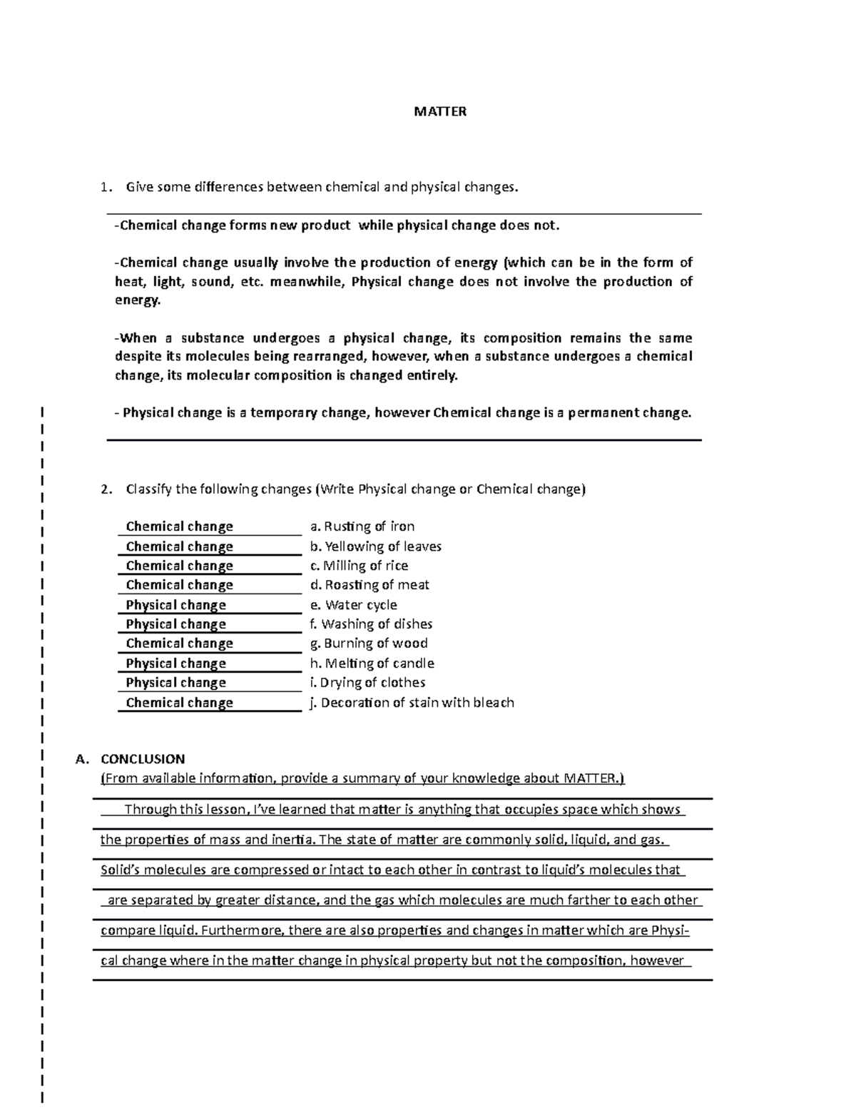 CHEM 1200 LAB Report-2 Matter - MATTER Give some differences between ...