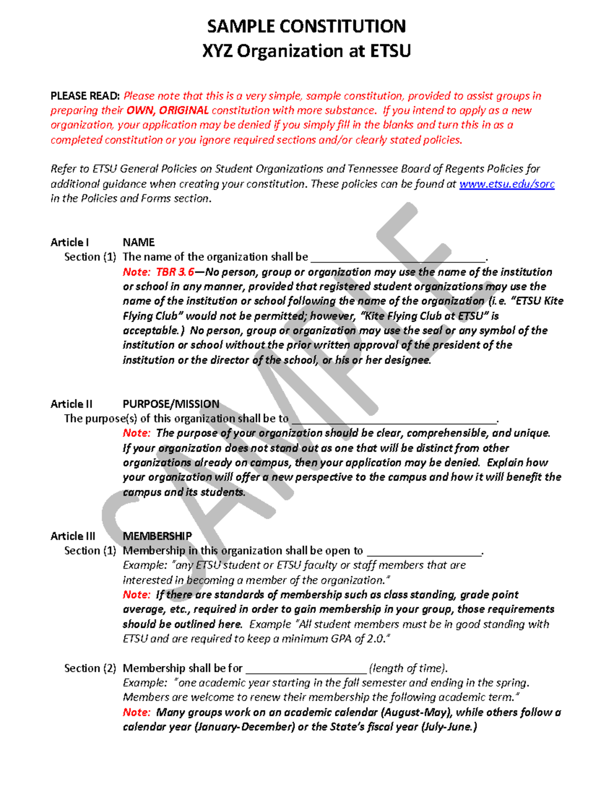 Sample constitution - learning material - XYZ Organization at ETSU ...
