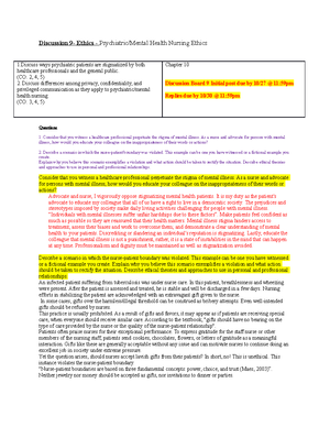 Discussion 6- ethics - Discussion 6- Adult Health Nursing Ethics Discuss cultural views with ...