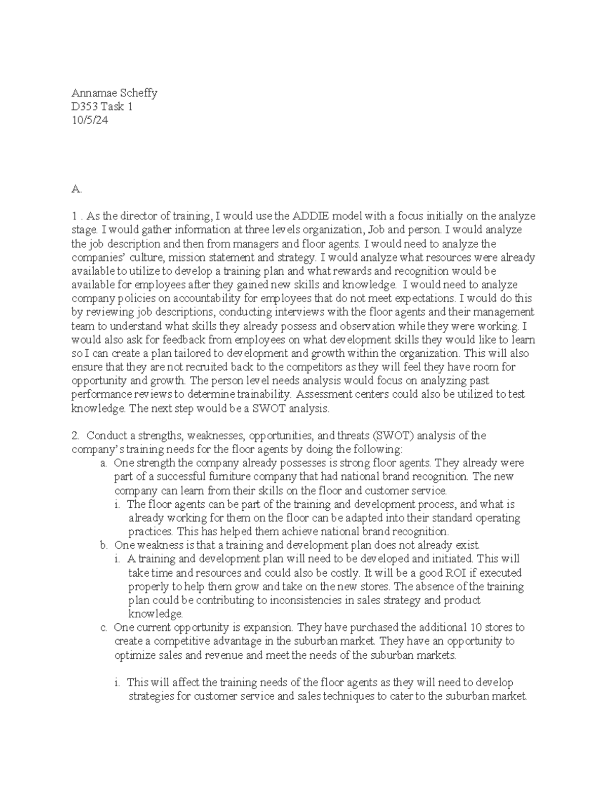 D353 Task 1 Final - d353 task 1 - Annamae Scheffy D353 Task 1 10/5/ A ...