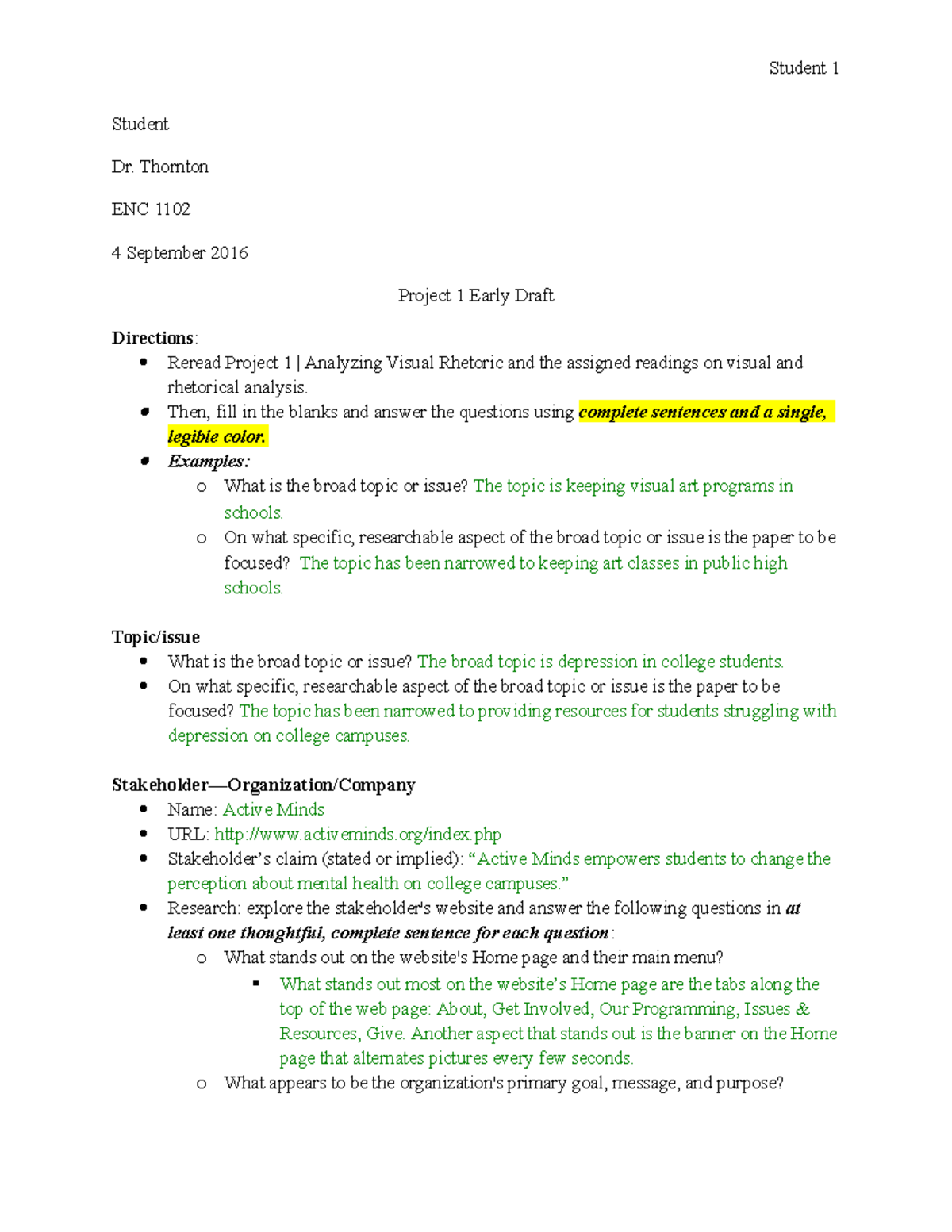 Project 1 Early Draft - Student 1 Student Dr. Thornton ENC 1102 4 ...