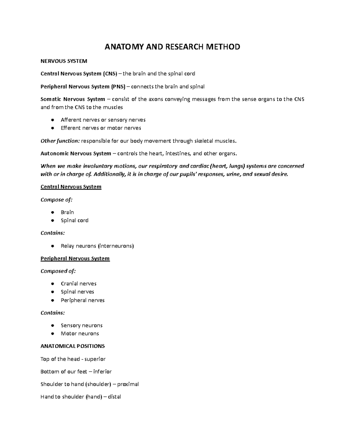 Anatomy OF THE Brain - ANATOMY AND RESEARCH METHOD NERVOUS SYSTEM ...