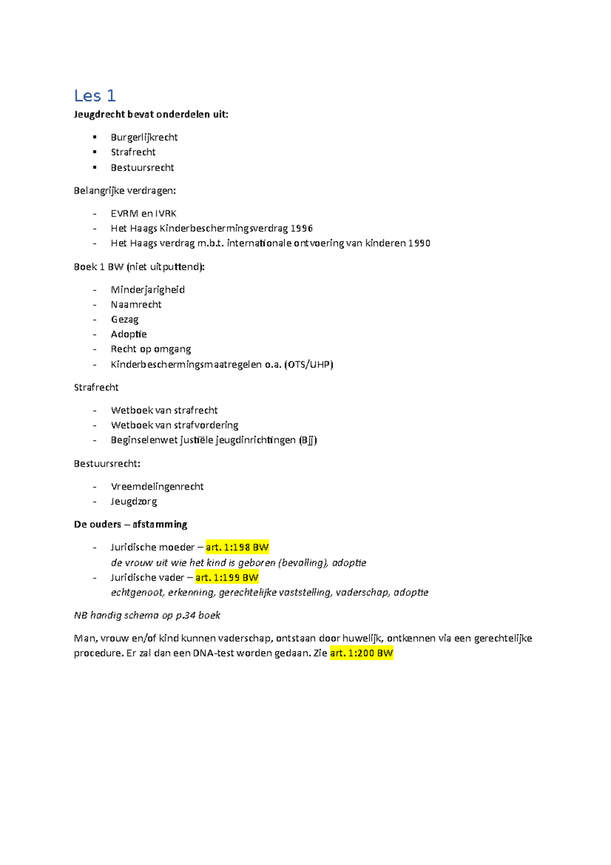 Samenvatting Jeugdrecht - Les 1 Jeugdrecht bevat onderdelen uit ...