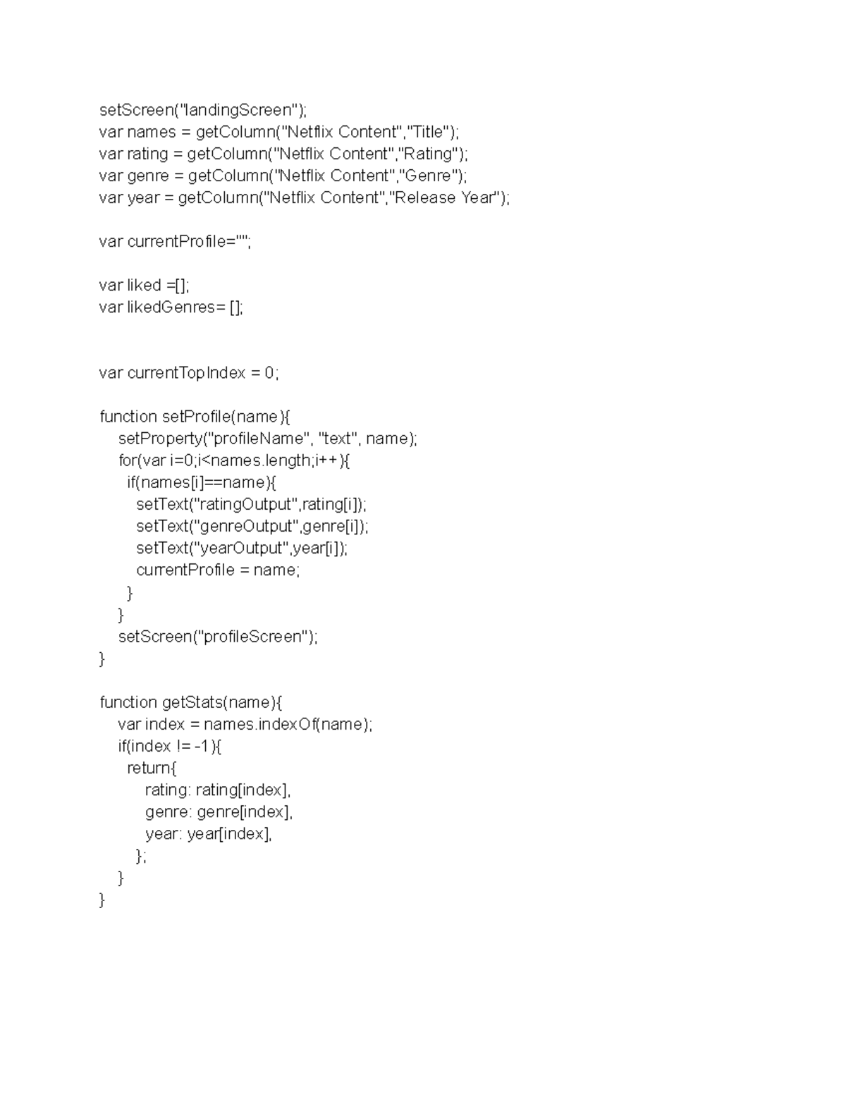 Project.pdf - project - setScreen("landingScreen"); var names ...