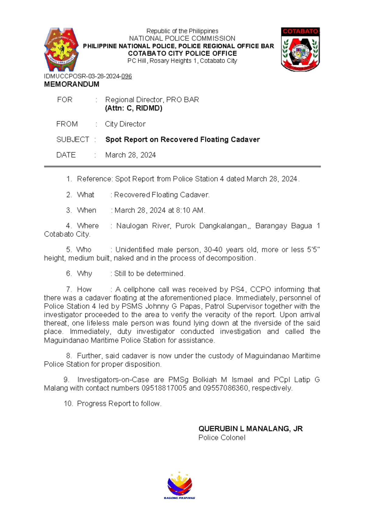 Corrected - practice police reports - Republic of the Philippines ...