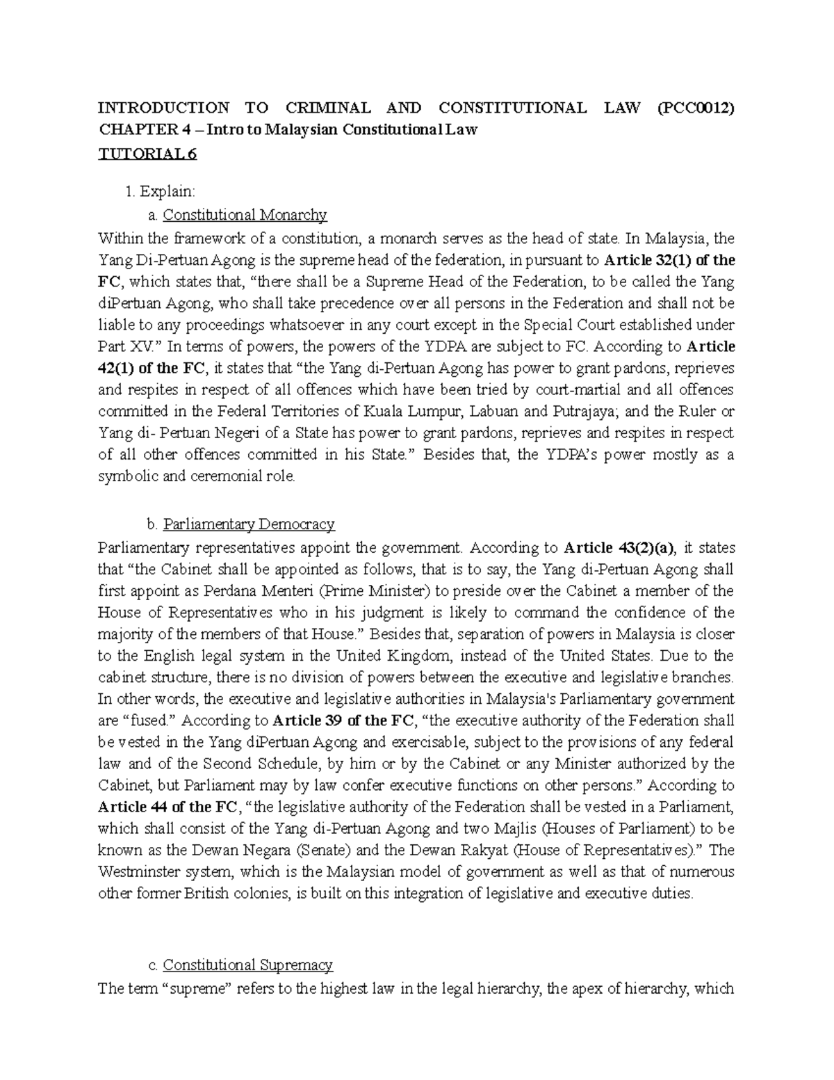 Tutorial 6 Intro To Constitutional Law Introduction To Criminal And Constitutional Law
