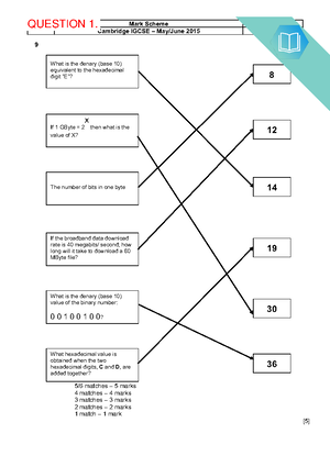 IGCSE Computer Science - © UCLES 2015 0478/11/M/J/ 9 Draw a line to ...