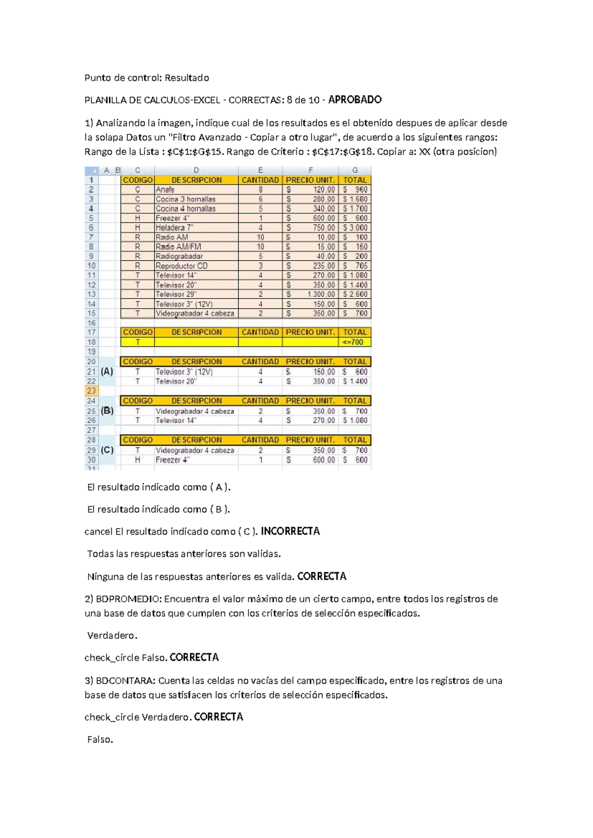 Punto de control 2 excel pp integracion - Punto de control: Resultado PLANILLA DE CALCULOS-EXCEL ...