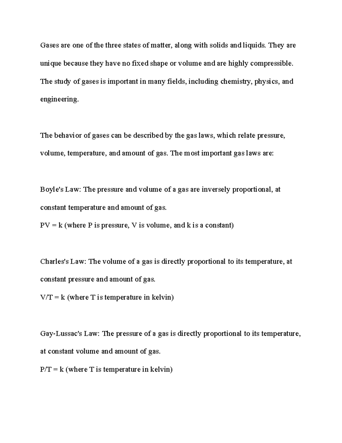 Gases notes - Google Docs - Gases are one of the three states of matter ...