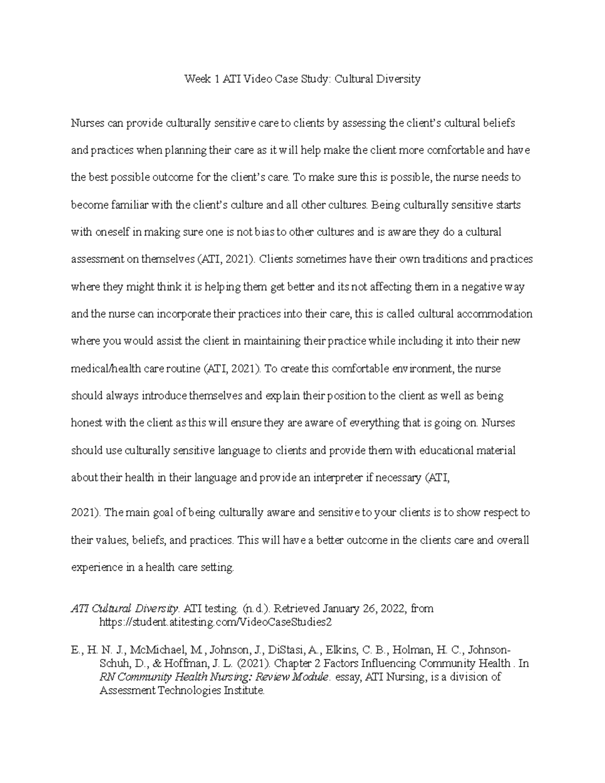 Week 1- ATI Video- Case Study assignment - Week 1 ATI Video Case Study ...