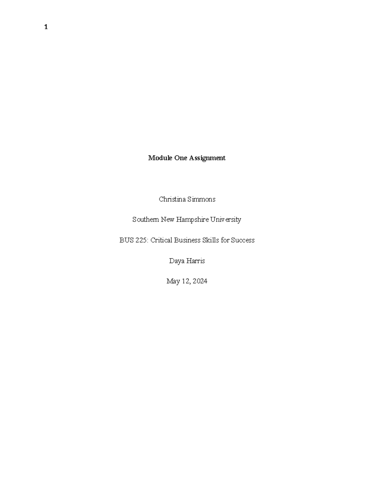 Module One Assignment - Module One Assignment Christina Simmons ...