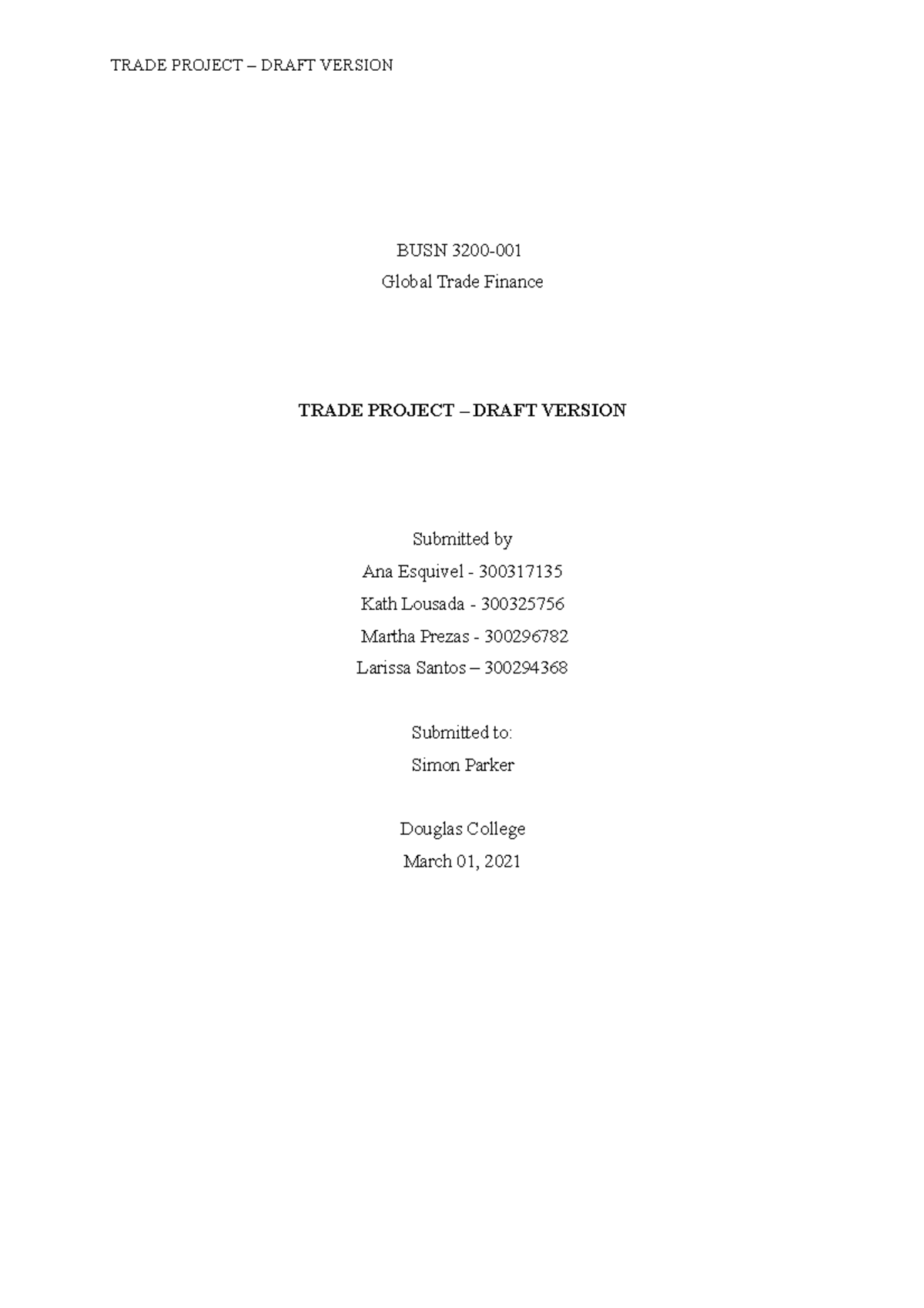 BUSN 3200-001- Group 4-Draft Version - BUSN 3200- Global Trade Finance ...