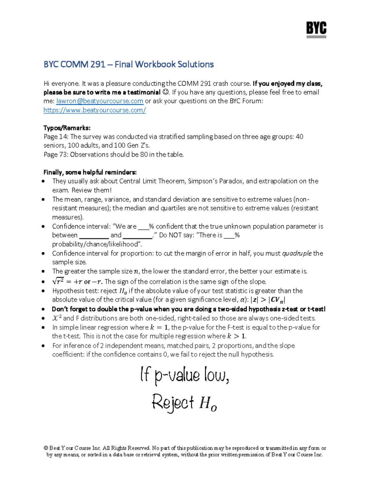 COMM 291 Final Solutions 2021 - © Beat Your Course Inc. All Rights Reserved. No parby any means ...