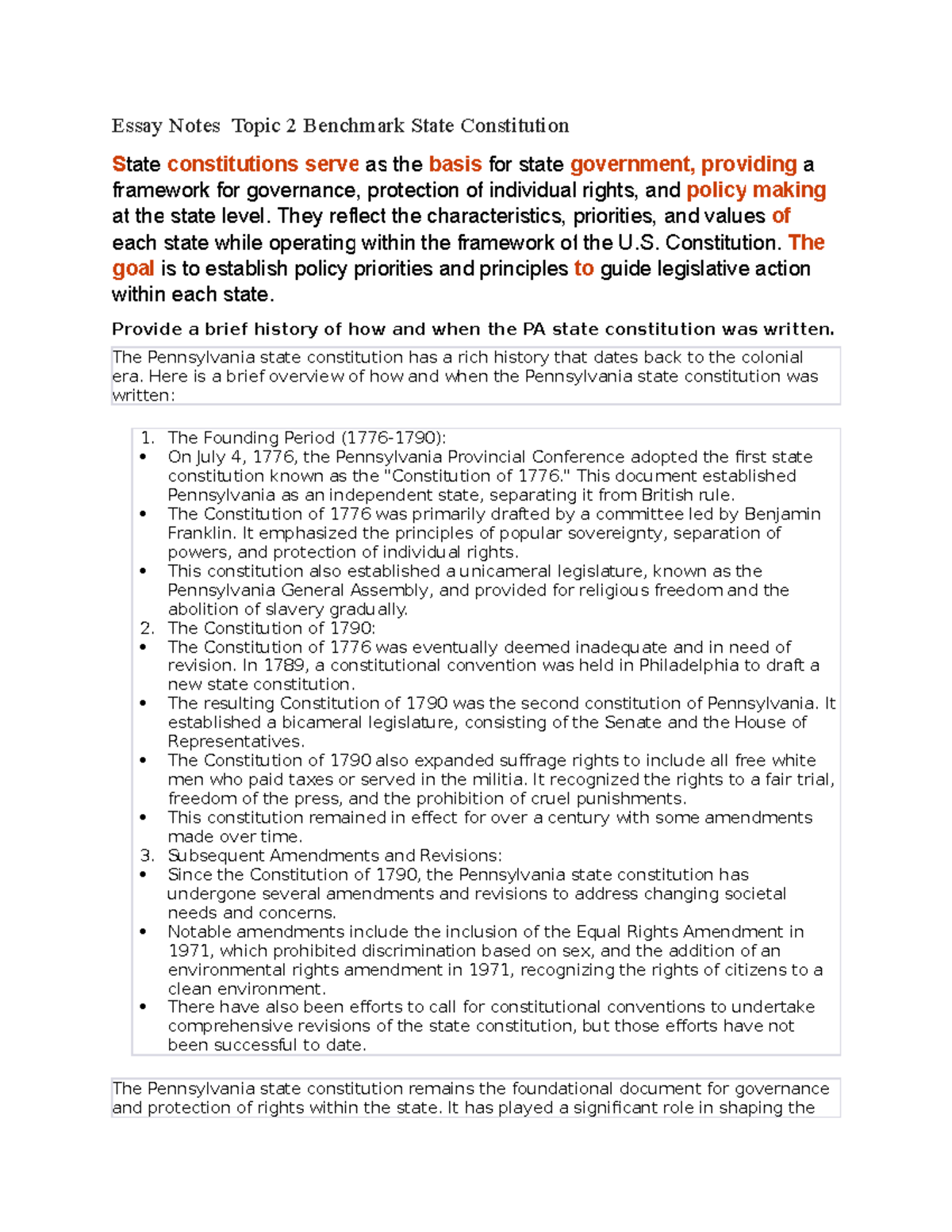 Essay Notes Topic 2 Benchmark State Constitution - Essay Notes Topic 2 ...
