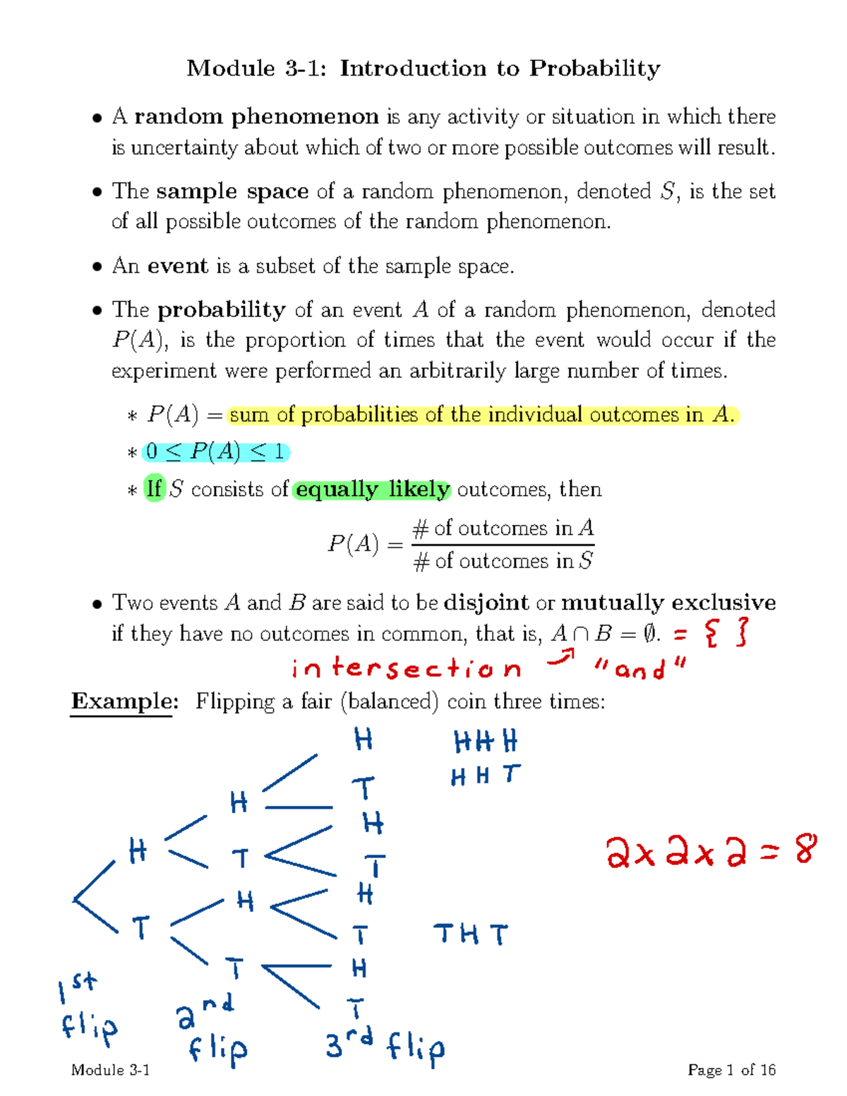 Module 3-1 Annotated - Module 3-1: Introduction to Probability A random ...