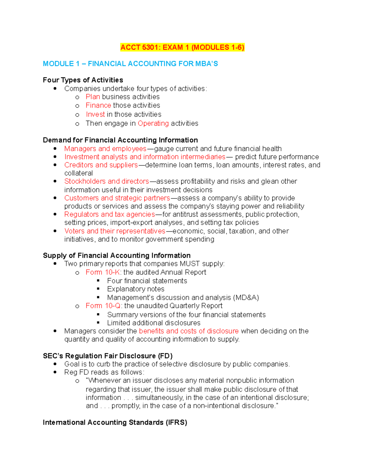 EXAM 1 Notes - Prof Jennifer Riley - ACCT 5301: EXAM 1 (MODULES 1-6 ...