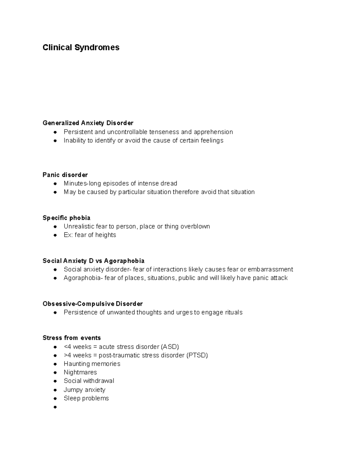 Chapter 10 Clinical Syndromes - PSY 101 - Studocu