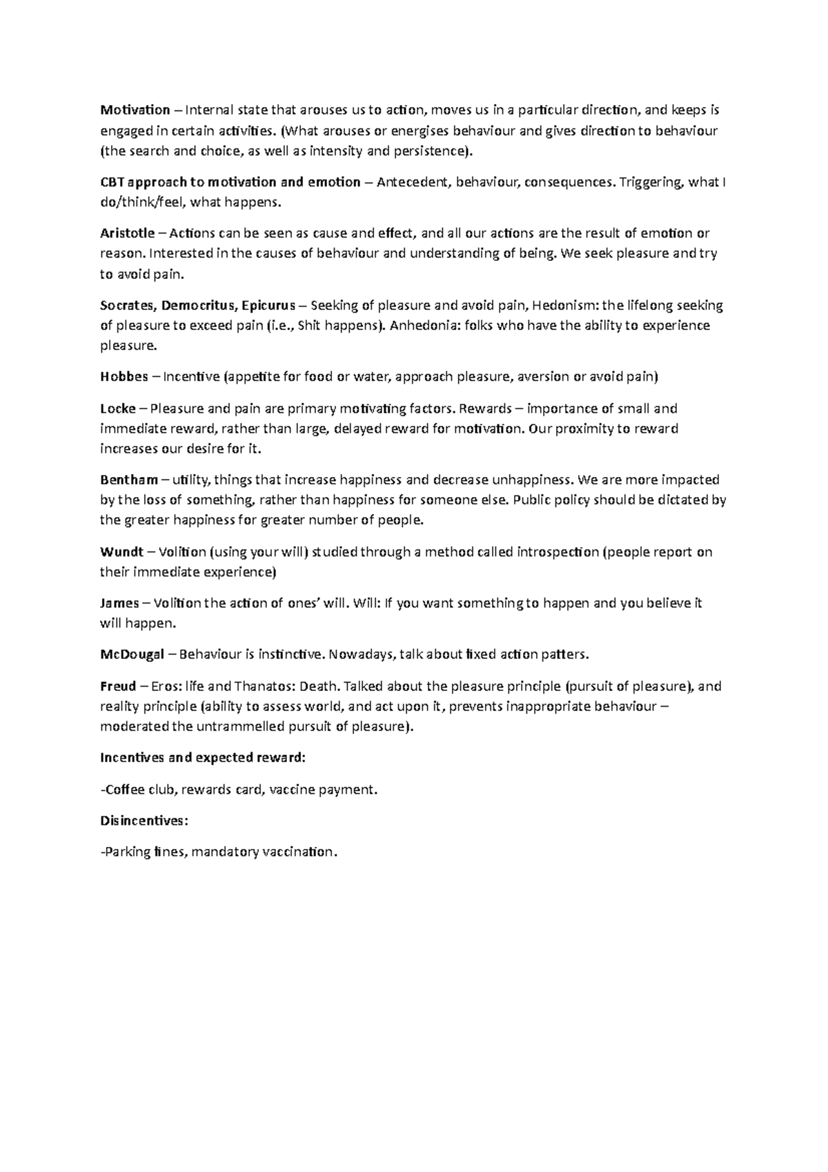 Psychology of Motivation and Emotion Lecture 1 Notes - Motivation ...