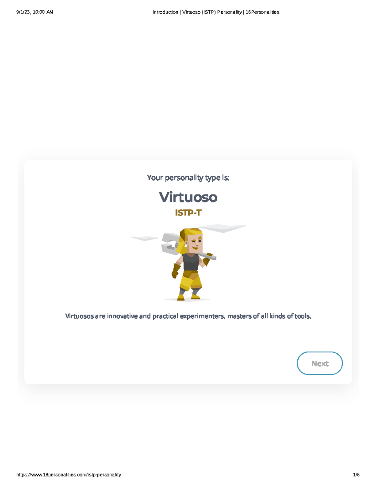 Introduction Virtuoso (ISTP) Personality 16Personalities - Introduction 01 I wanted to live the ...