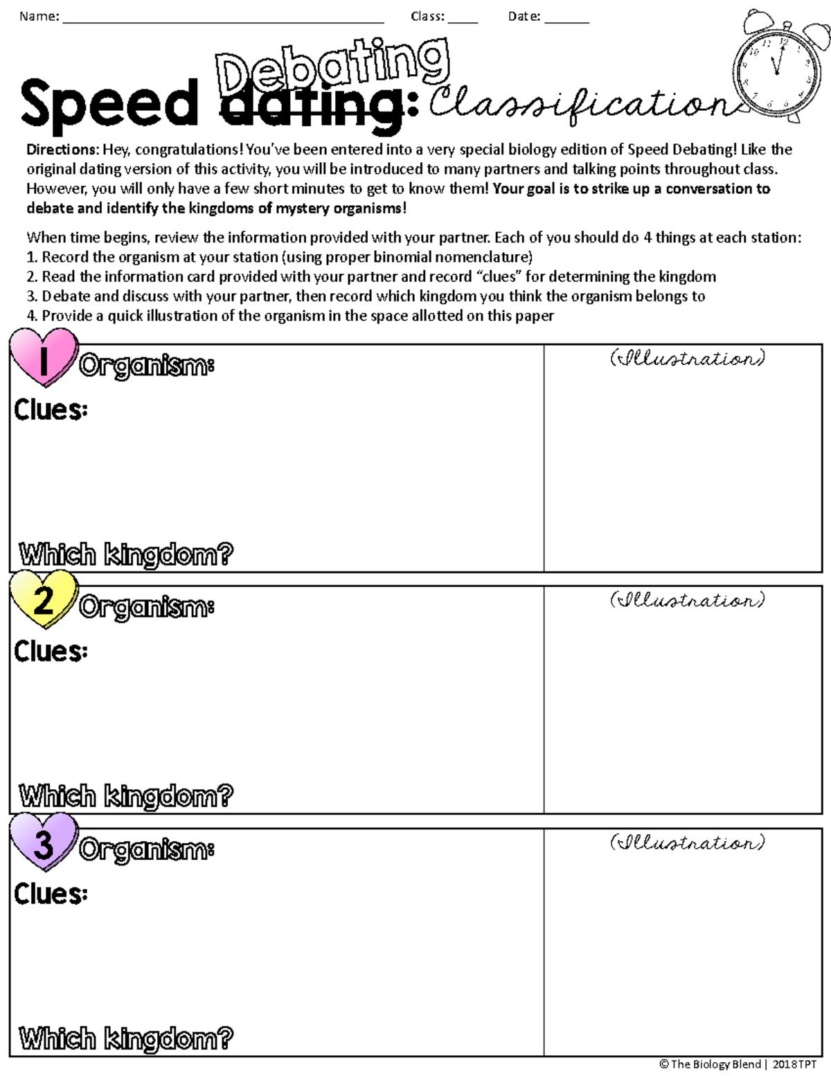 Speed+Debating+student+sheet - Speed dating: Classification Directions ...