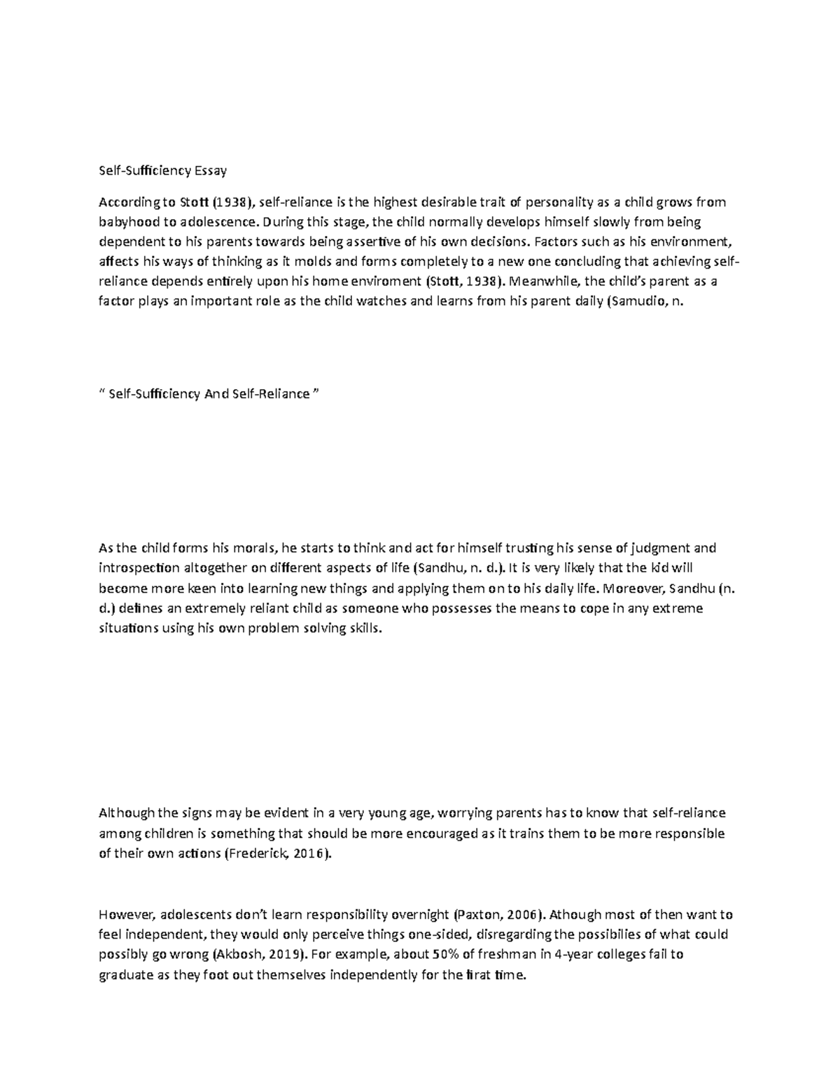 Document (4)kato daniel,selfsufficiency - Self-Sufficiency Essay ...