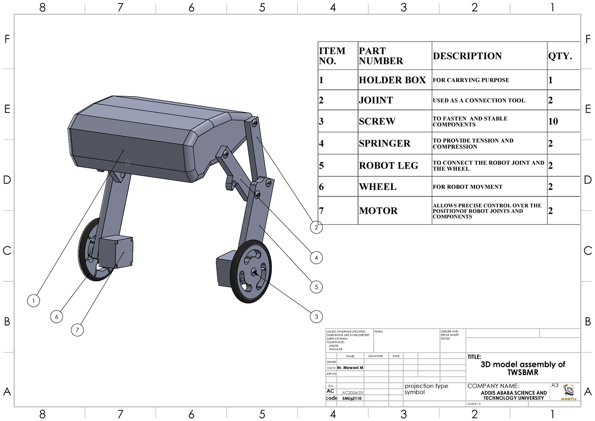 3D model assembly with BOM - 6 7 3 2 5 1 4 ITEM NO. PART NUMBER ...