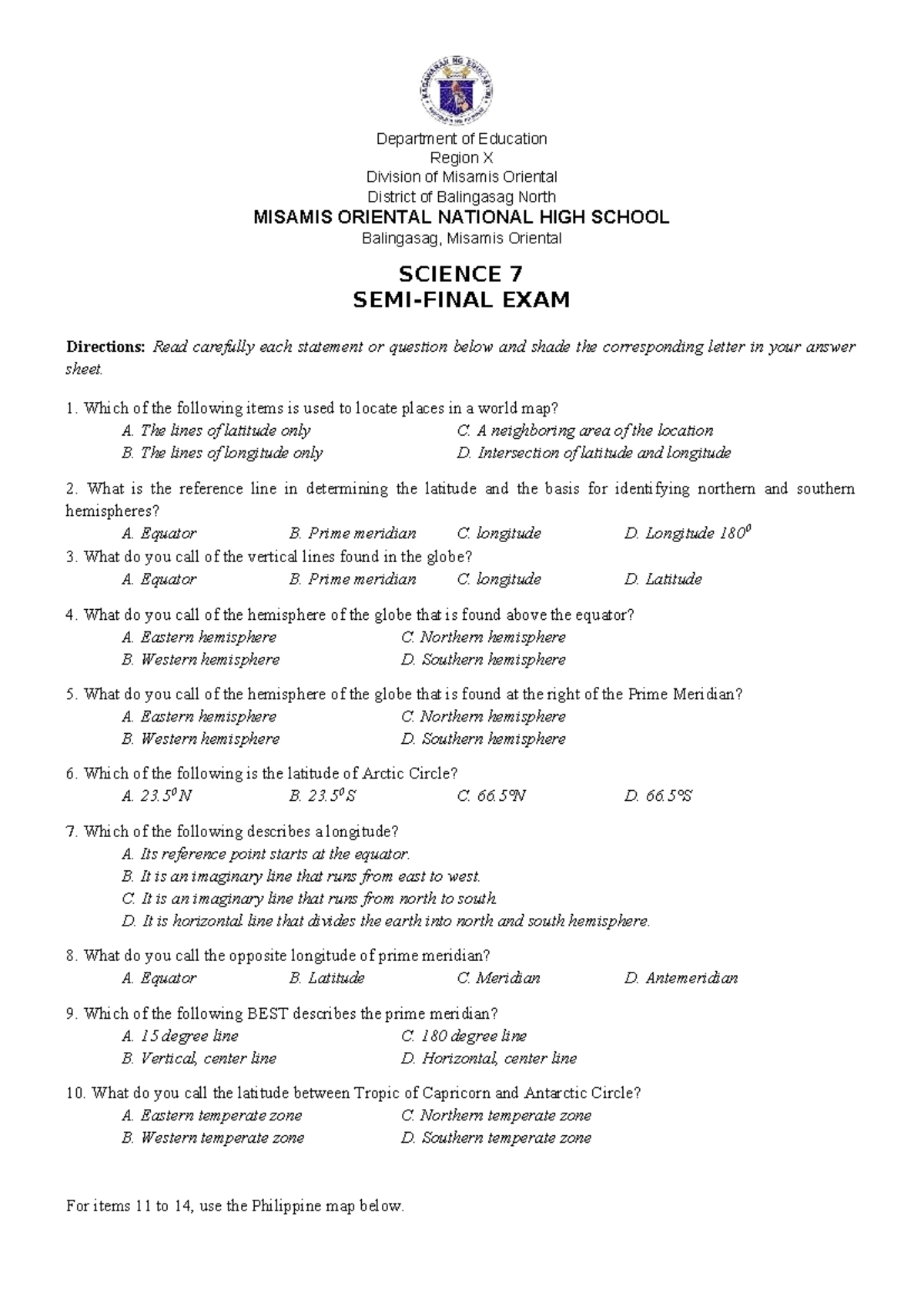 Science 7 - SEMI- Final EXAM 2024 - Copy - Department of Education ...