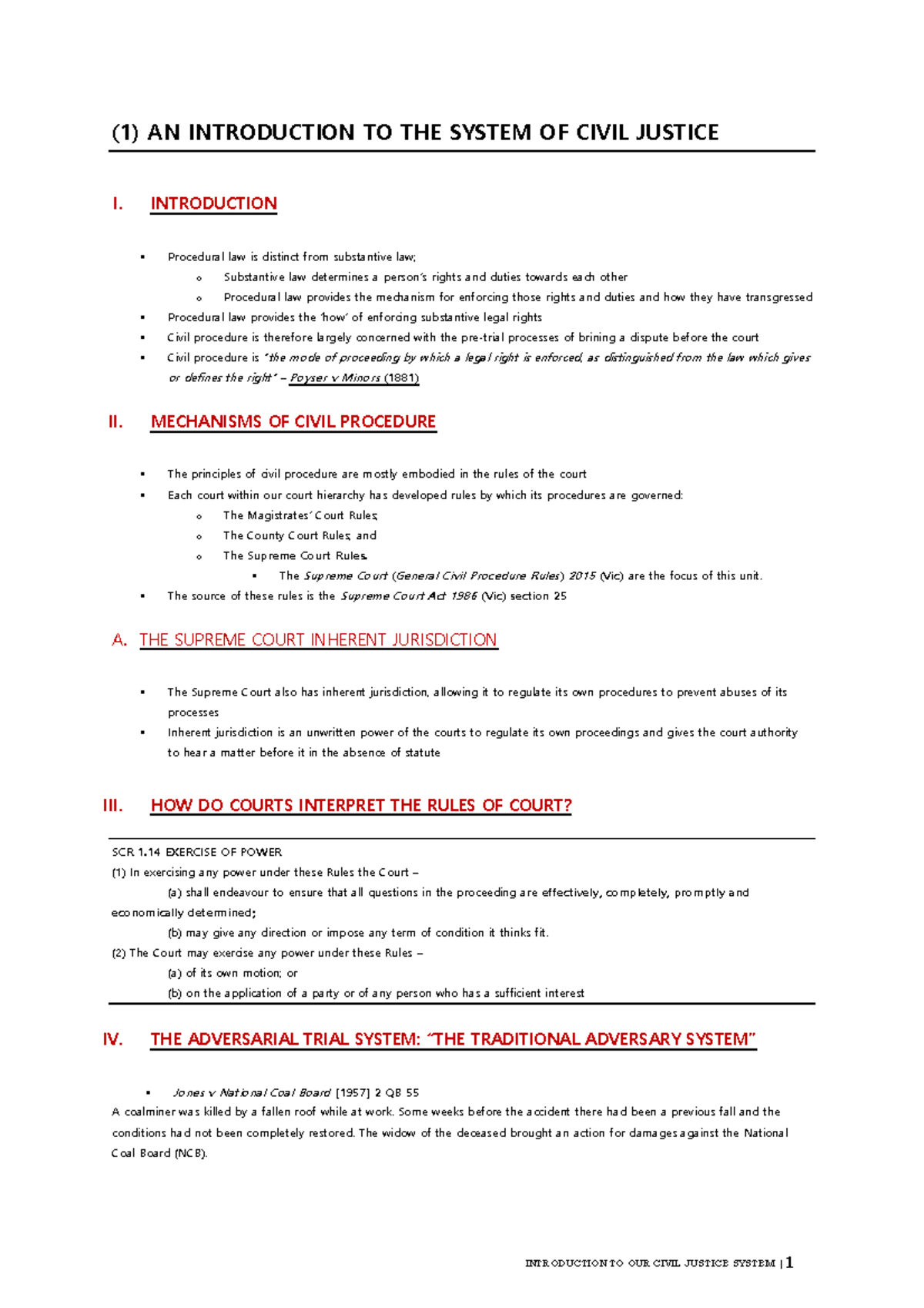 Civil Procedure-Exam Notes - INTRODUCTION TO OUR CIVIL JUSTICE SYSTEM ...