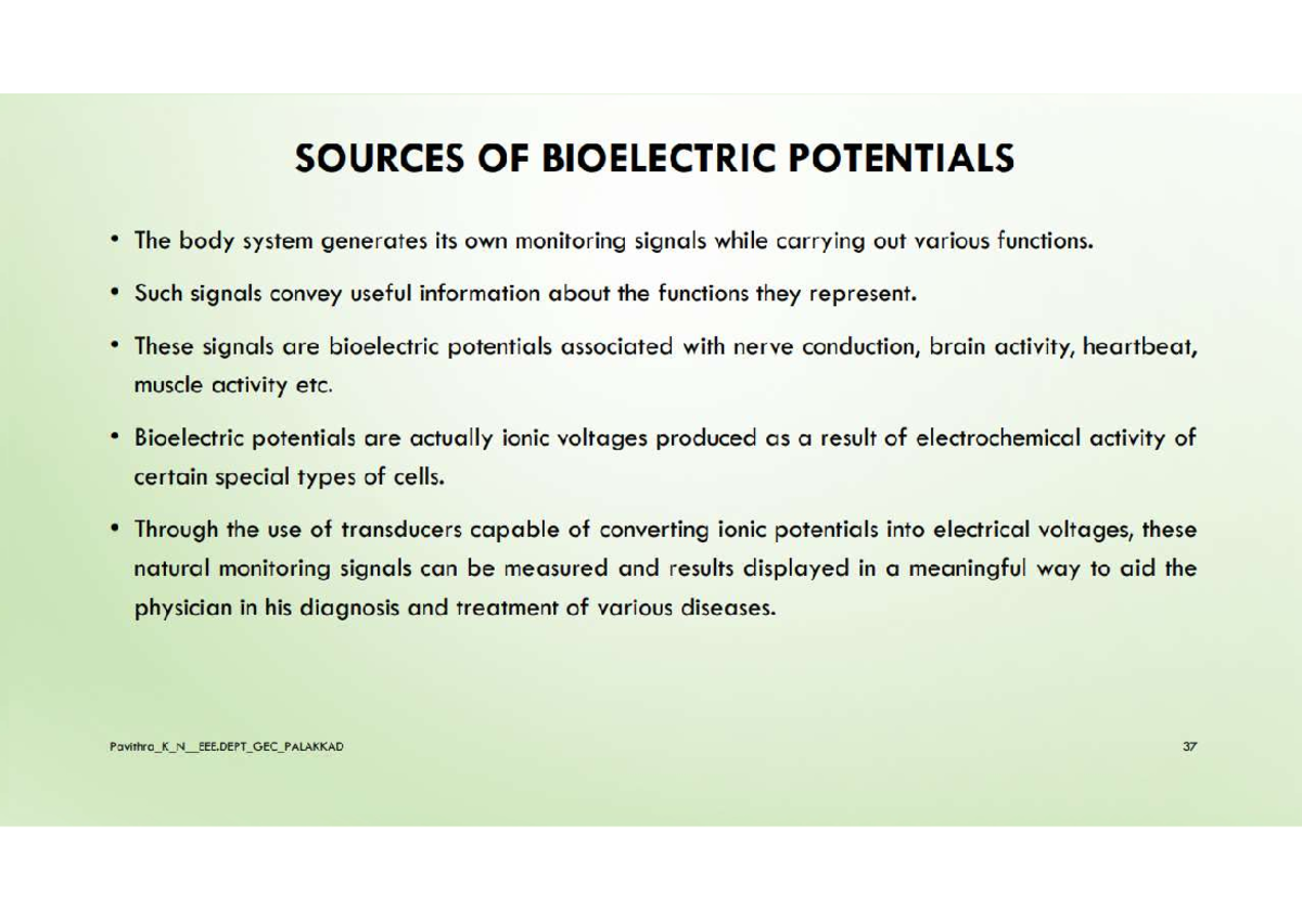 BMI Module 1 - biomedical instrumentation - Source of Bio electric ...