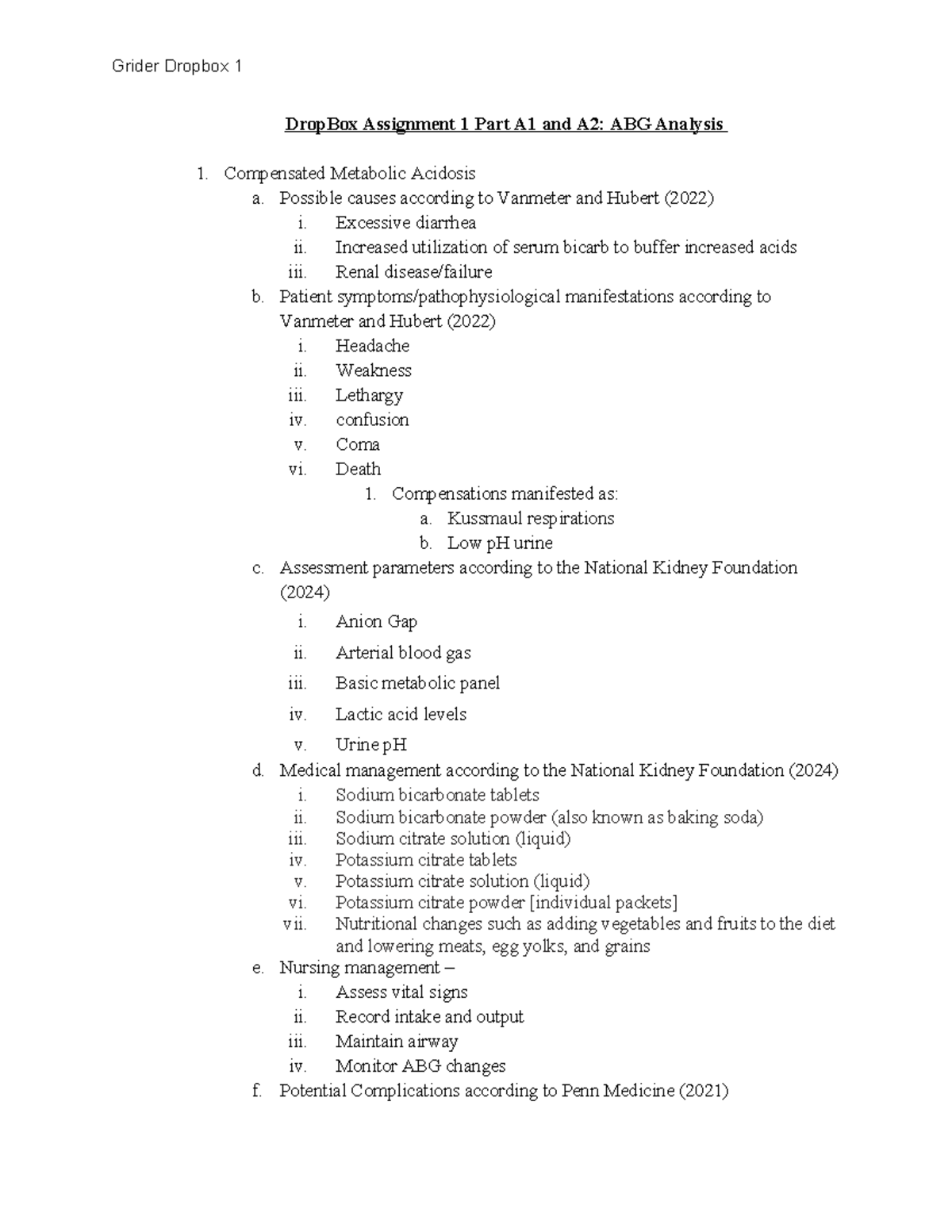 Drop Box 1 Tony G - Weekly case studies - DropBox Assignment 1 Part A1 and A2: ABG Analysis ...