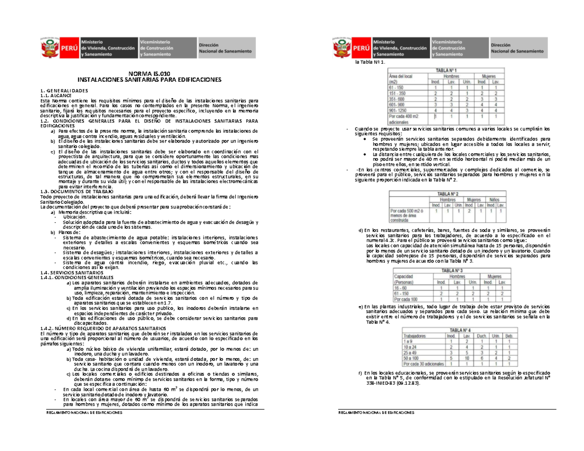 RNE Actualizado Solo Saneamiento - NORMA IS. INSTALACIONES SANITARIAS ...