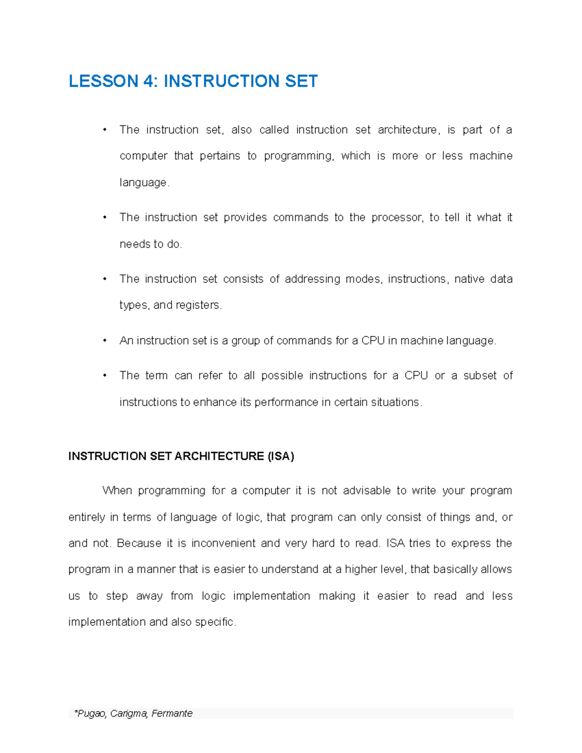 25. computer instruction set - LESSON 4: INSTRUCTION SET The ...