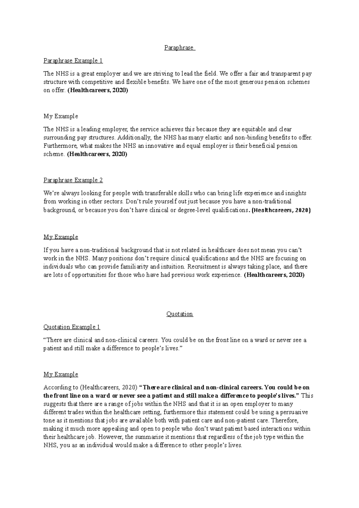 Paraphrase and quotation examples - Unit 2 - Studocu