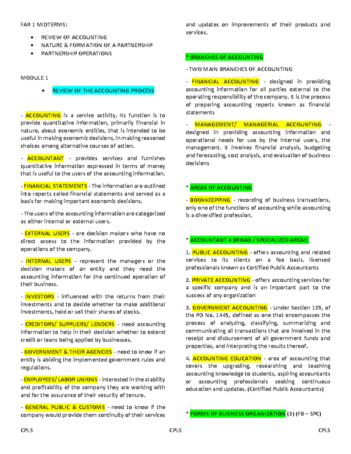 FAR 1 ACCOUNTING FOR PARTNERSHIP CORPORATION Midterms Review - FAR 1 ...