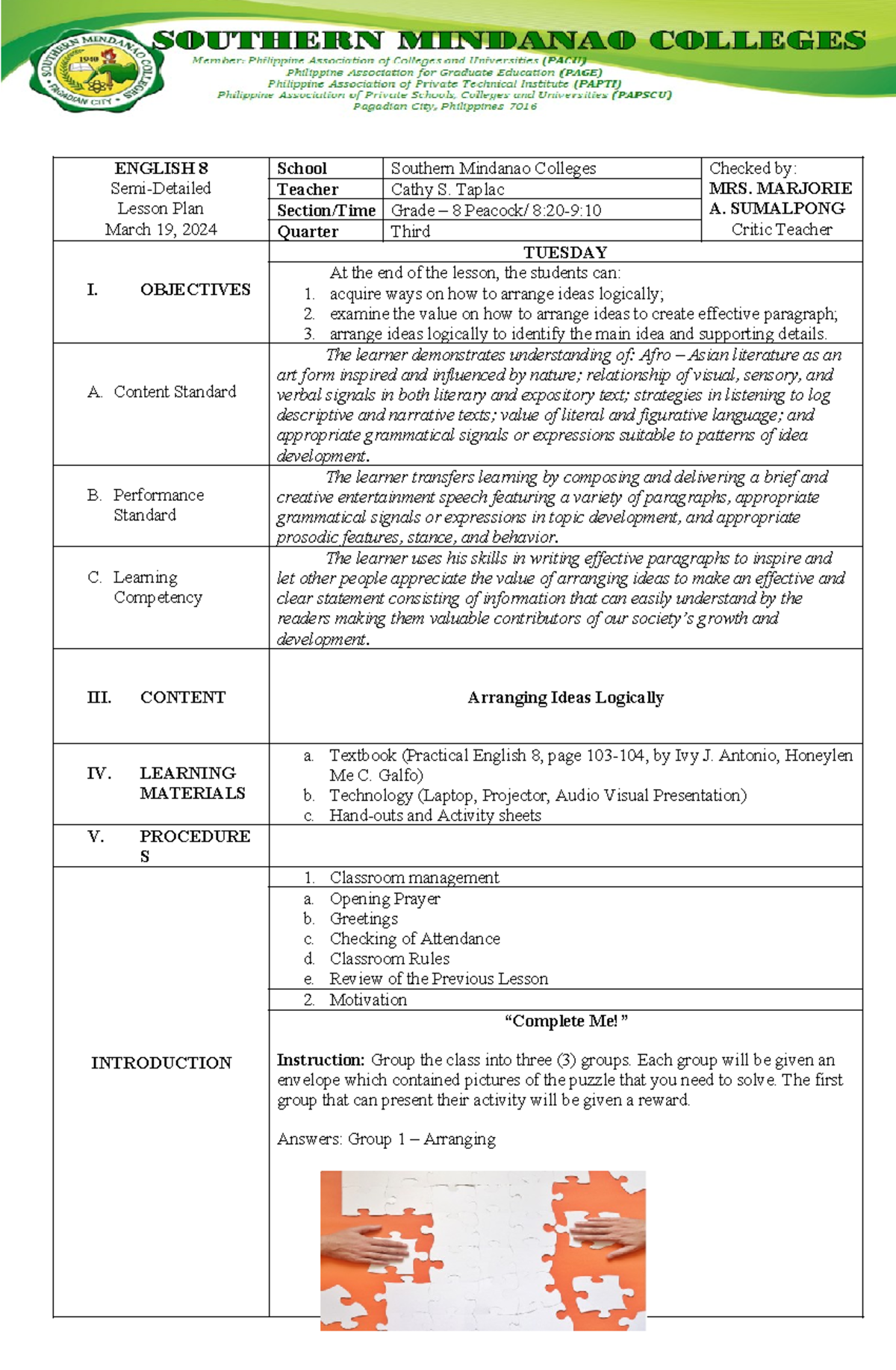 Demo-LP - Summary major in filipino - ENGLISH 8 Semi-Detailed Lesson ...