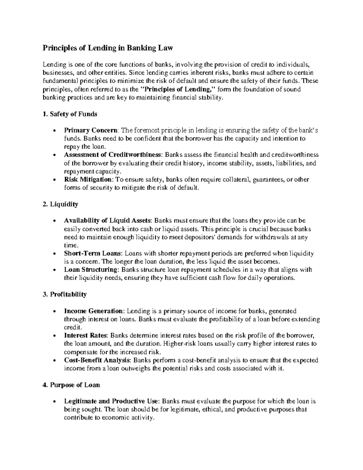 Principles of Lending in Banking Law - Principles of Lending in Banking ...
