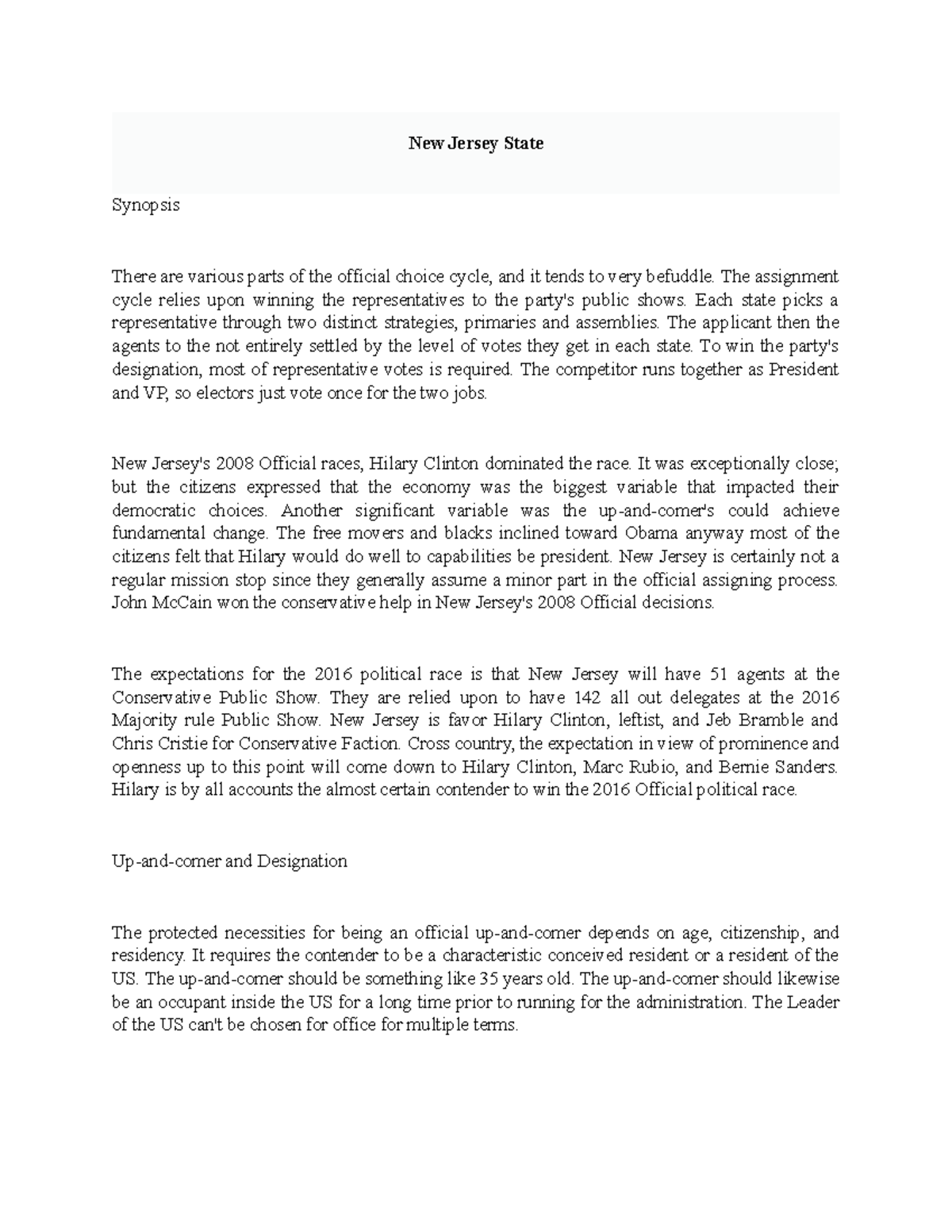 New Jersey State - research - New Jersey State Synopsis There are ...