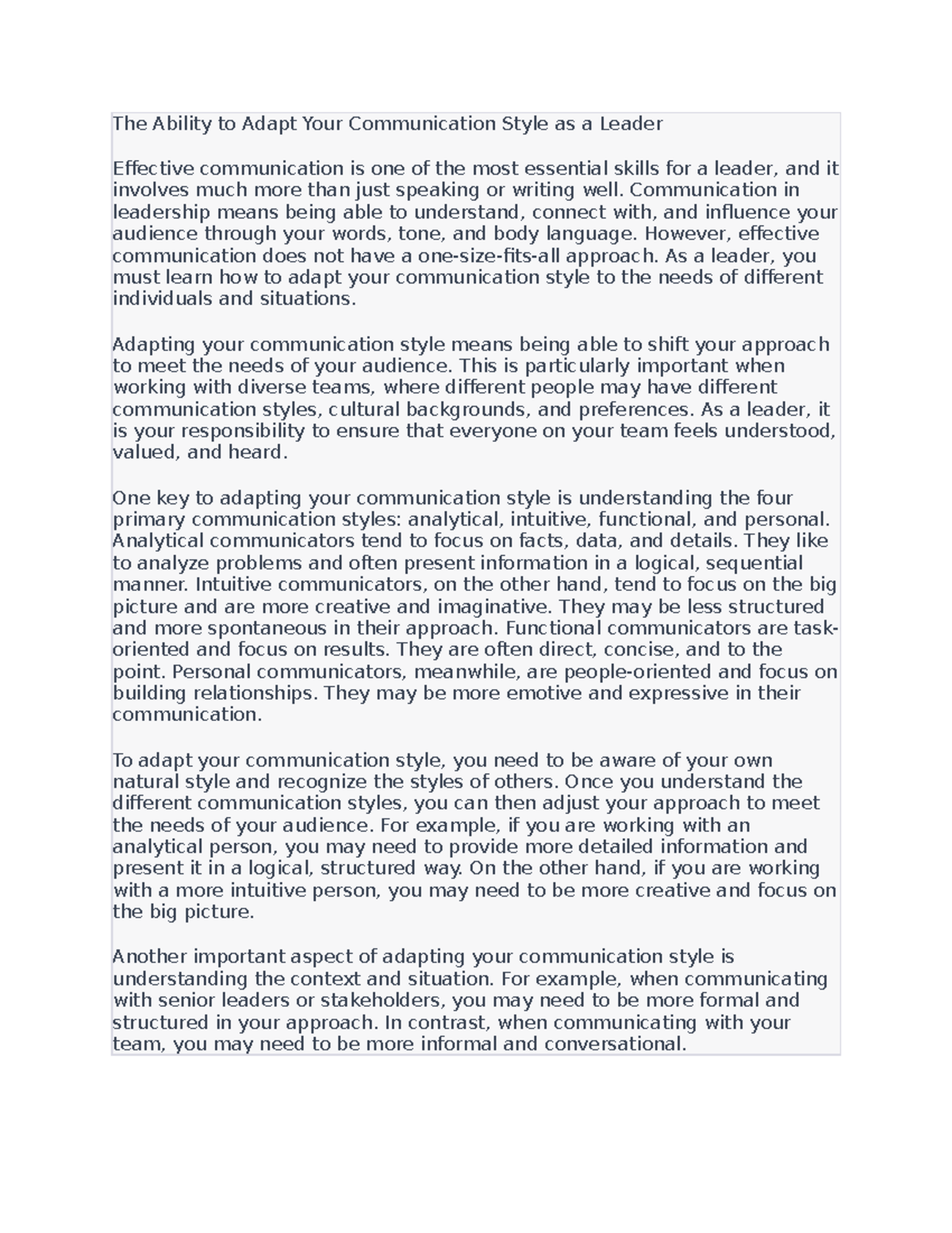 The Ability to Adapt Your Communication Style as a Leader ...