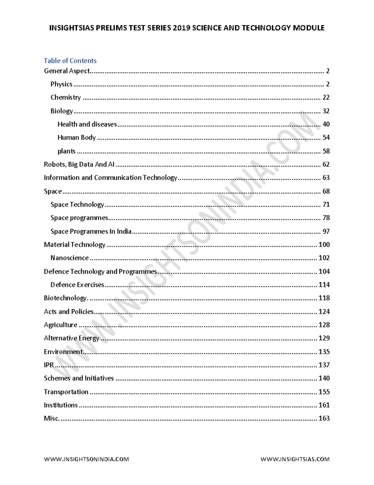 Science and tech module prelims - Table of Contents General Aspect ...
